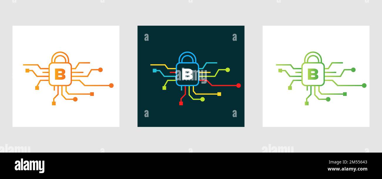 Letter B Cyber Security Logo. Internet Security Sign, Cyber Protection ...