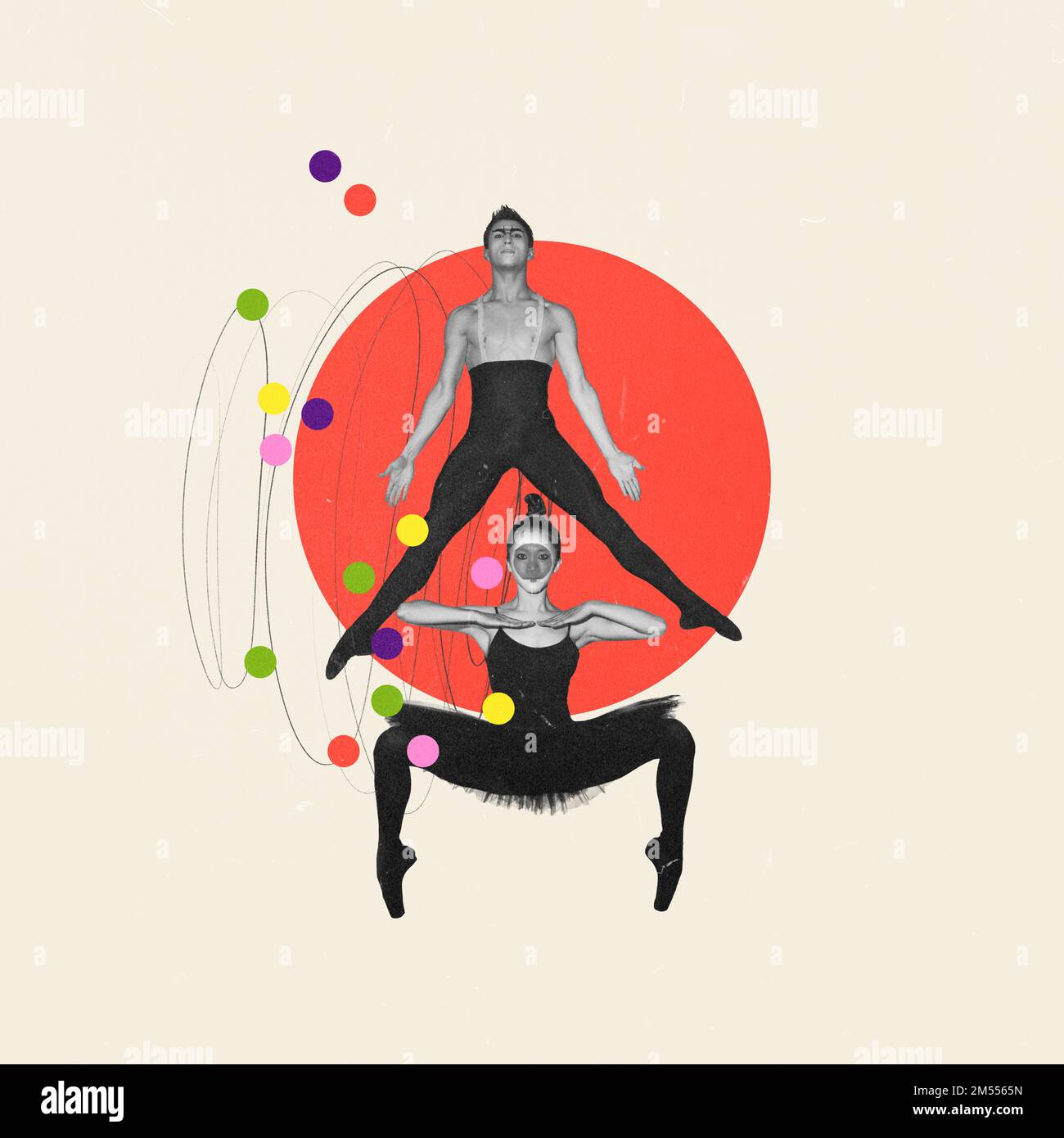 Creative art collage. Uniqueness. Man and woman, ballet performers ...