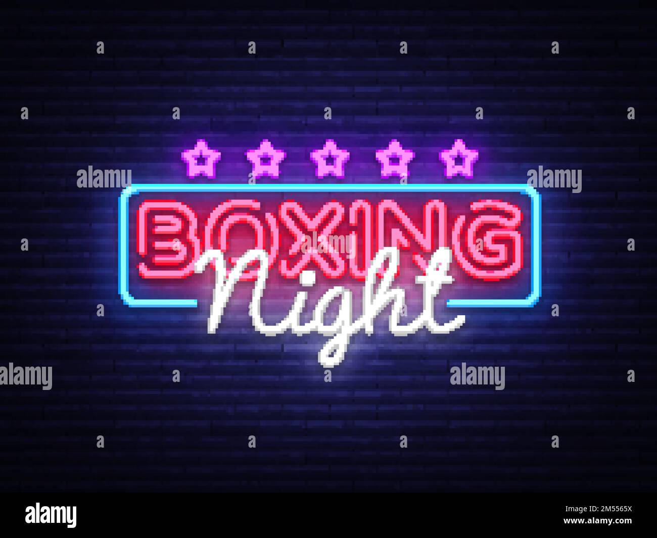 Boxing Night Neon sign vector design template. Boxing neon logo, light ...
