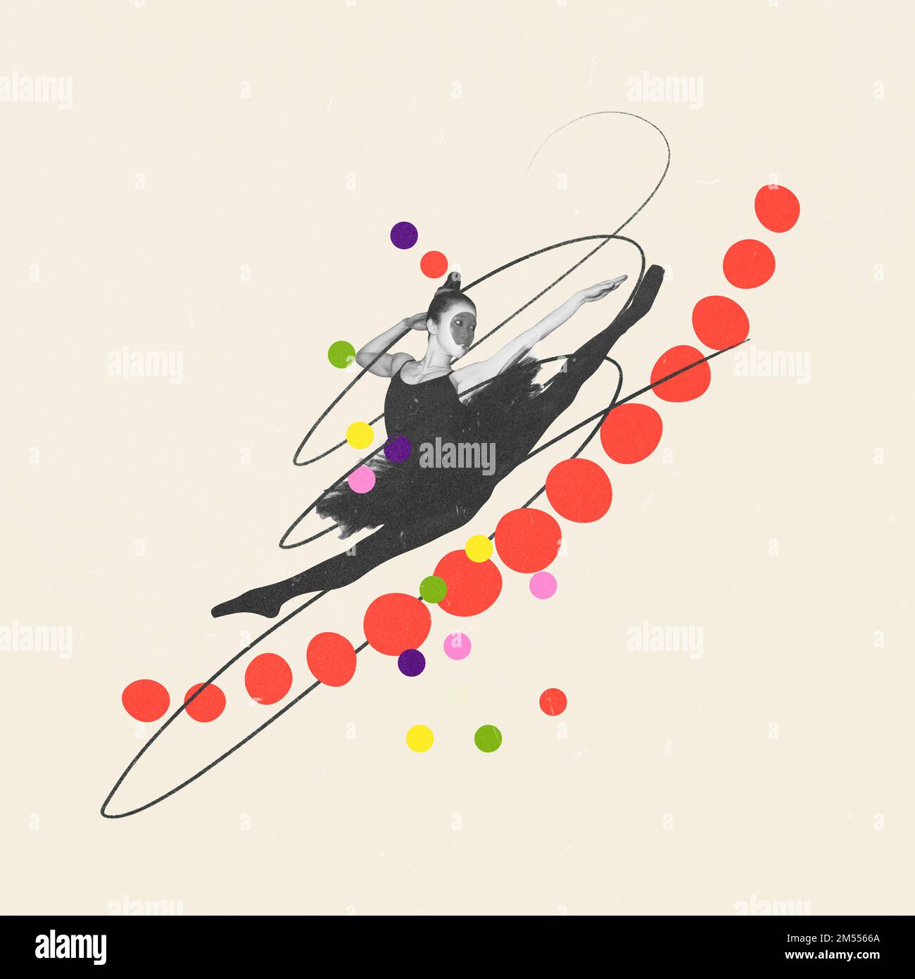 Creative art collage. Art performance. Young ballerina dancing over ...