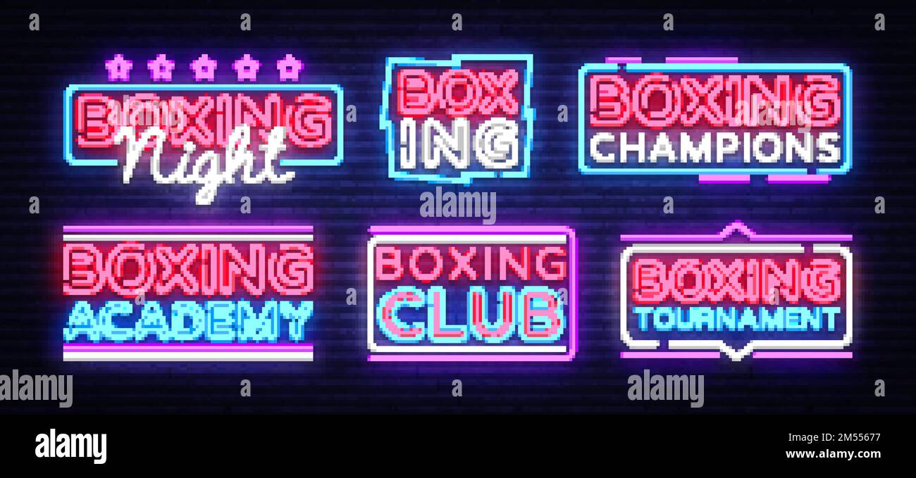 Boxing neon signs collection vector. Boxing Night text Design template ...