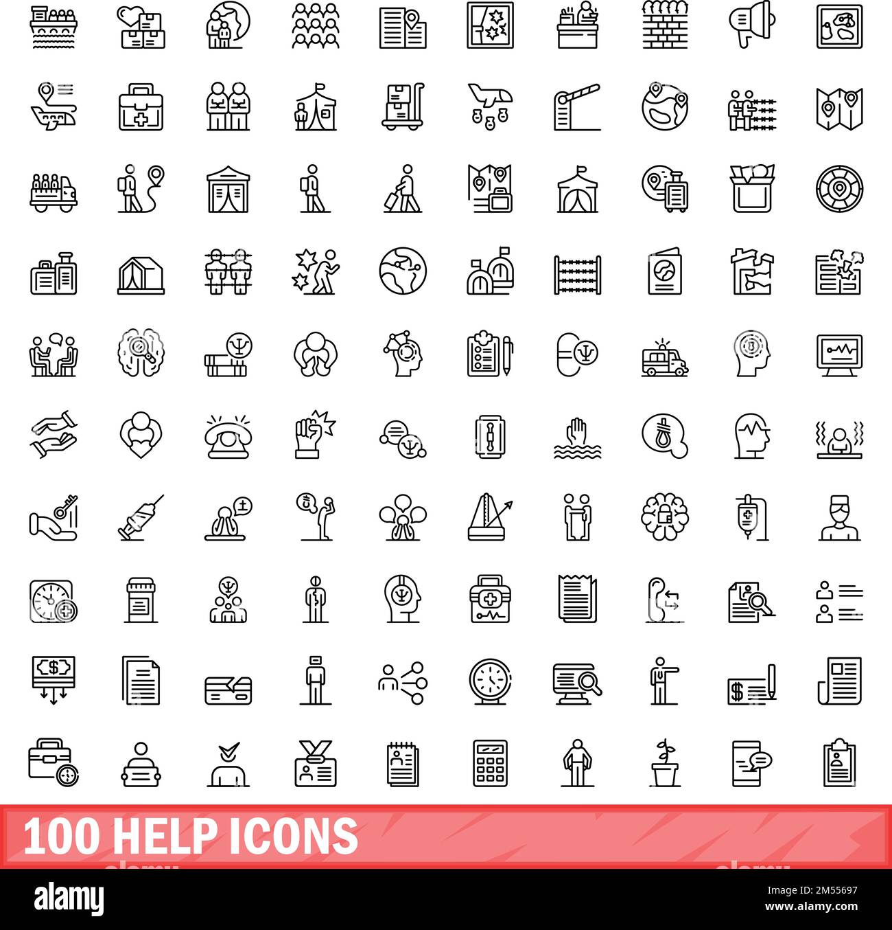 100 help icons set. Outline illustration of 100 help icons vector set ...