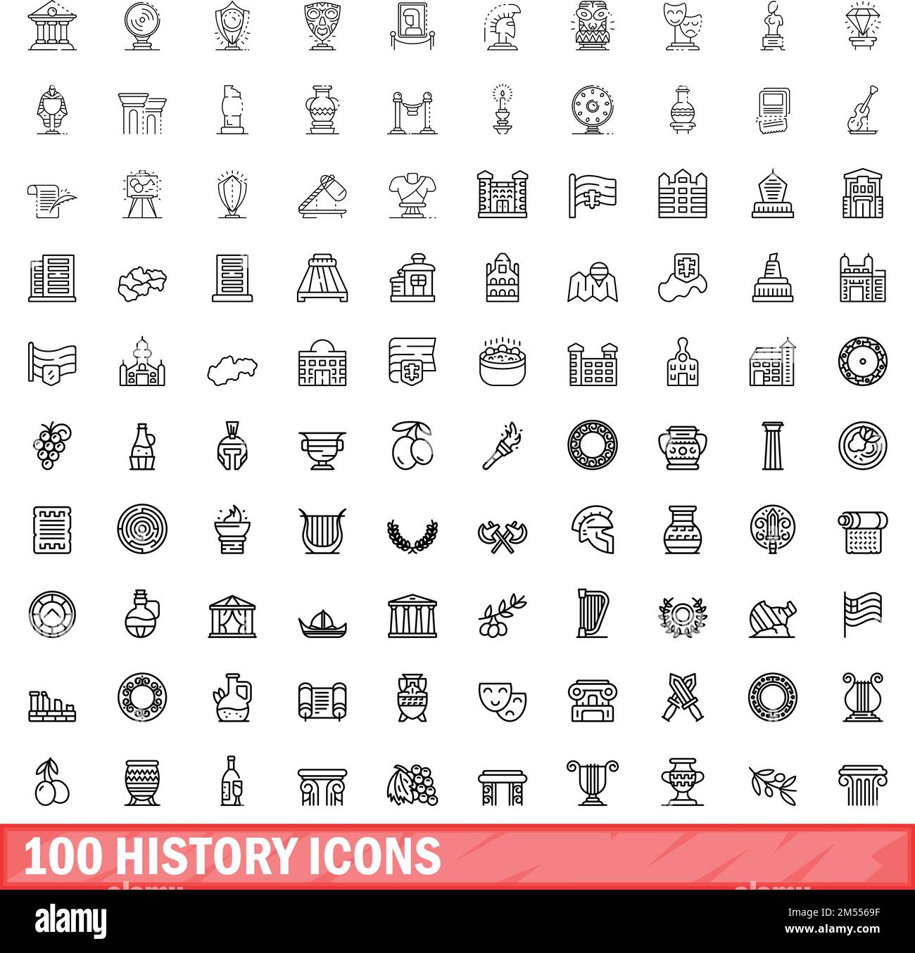 100 history icons set. Outline illustration of 100 history icons vector ...