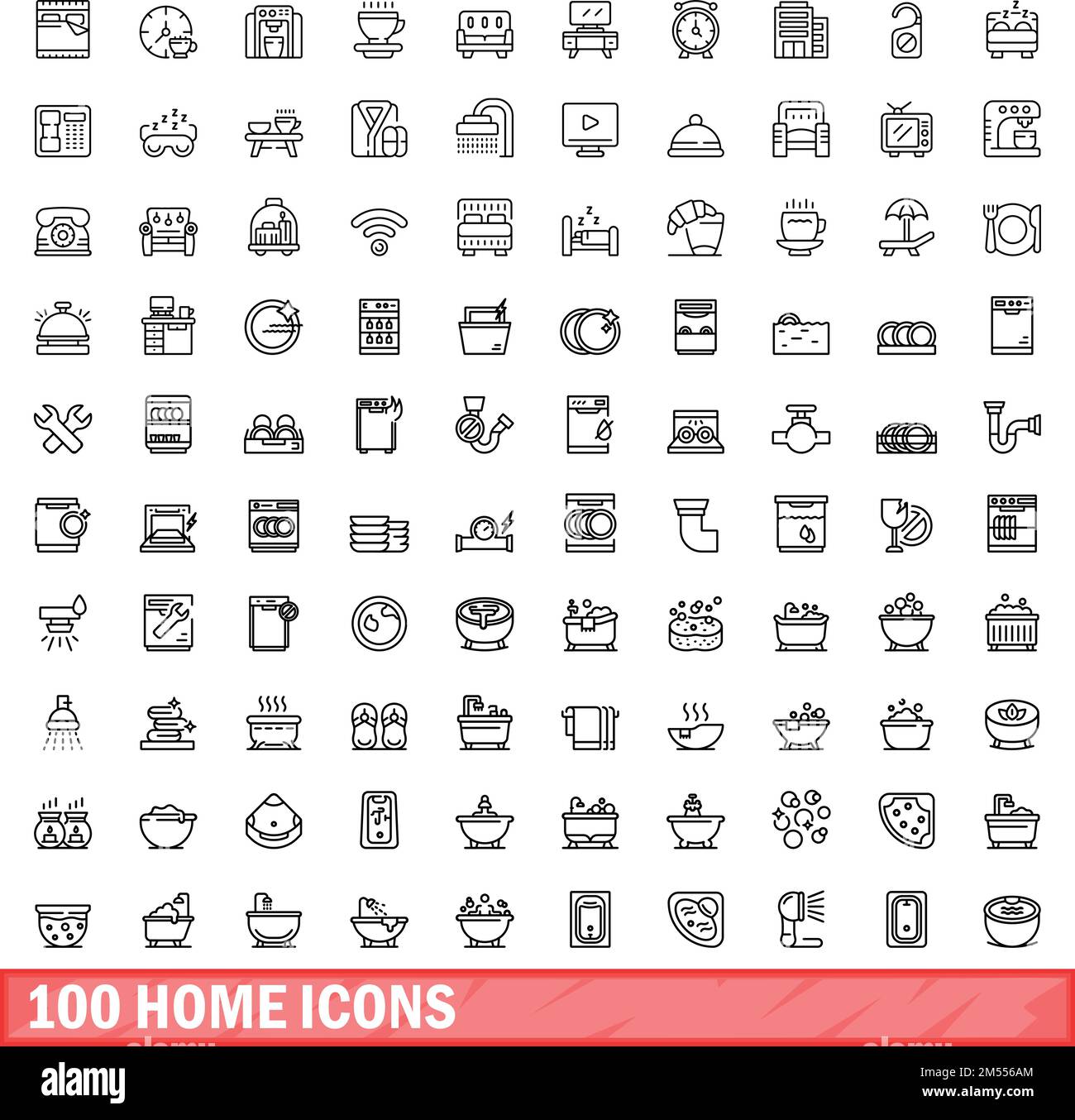 100 home icons set. Outline illustration of 100 home icons vector set ...