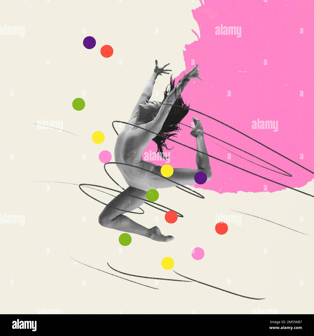 Creative art collage. Professional ballet dancer, woman performing ...