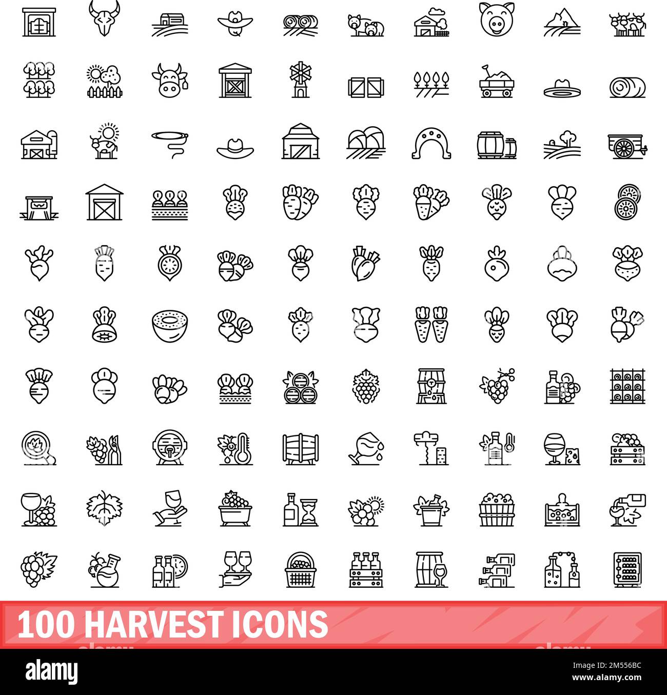 100 harvest icons set. Outline illustration of 100 harvest icons vector ...