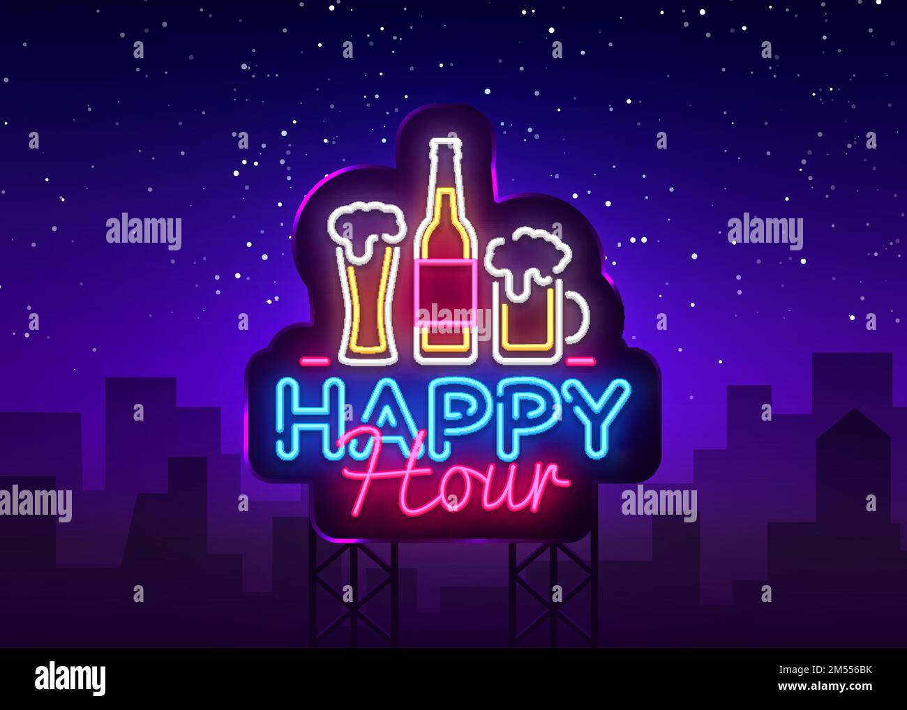 Happy Hour neon sign vector. Happy Hour Design template neon sign ...