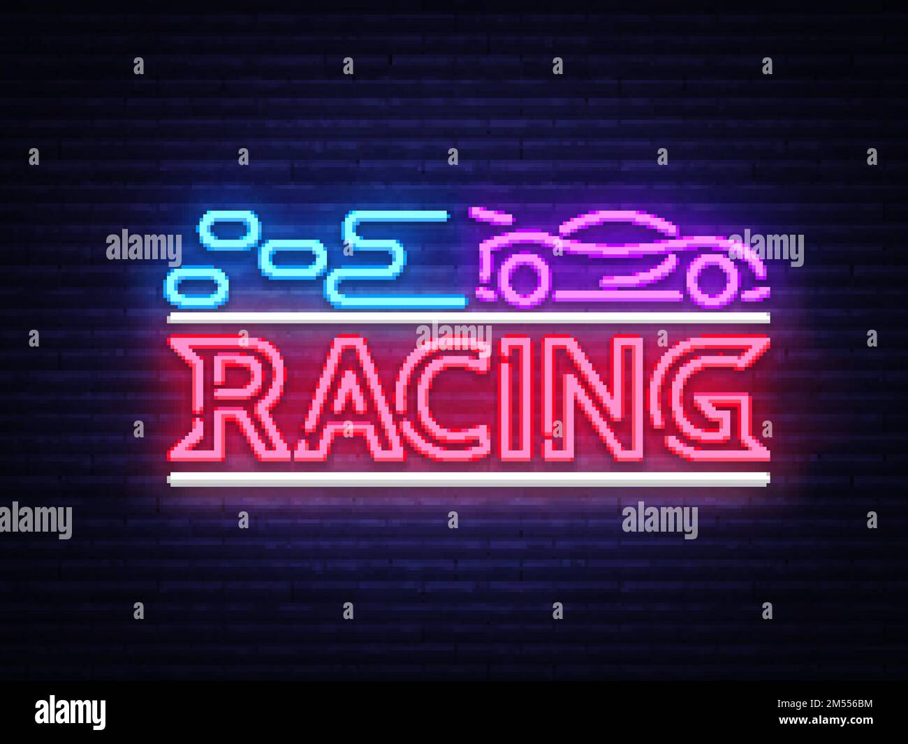 Racing sign vector design template. Street Racing neon text, light ...