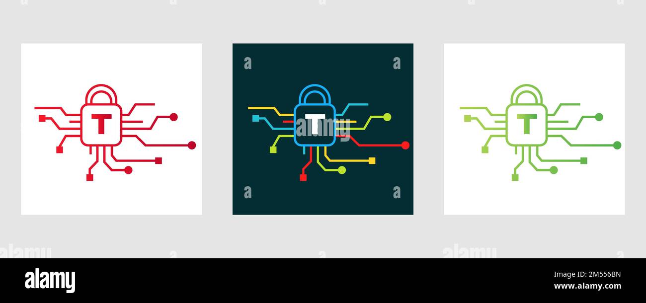 Letter T Cyber Security Logo. Internet Security Sign, Cyber Protection ...