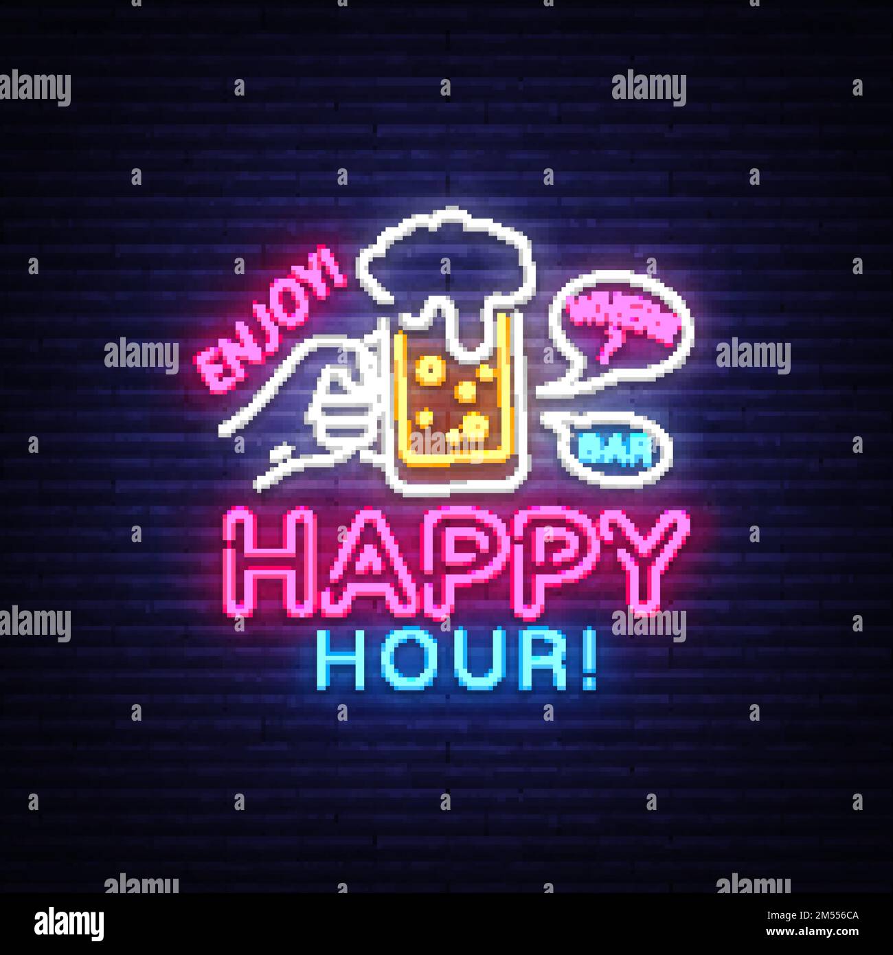 Happy Hour neon sign vector. Happy Hour Design template neon sign ...