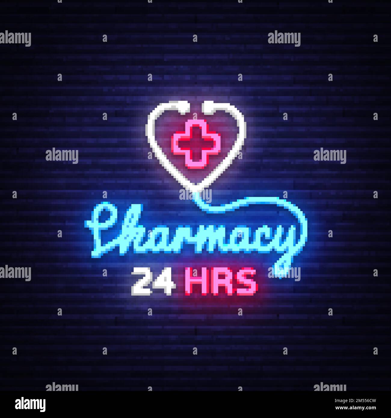 Pharmacy neon sign vector. Pharmacy 24 hours Design template neon sign ...