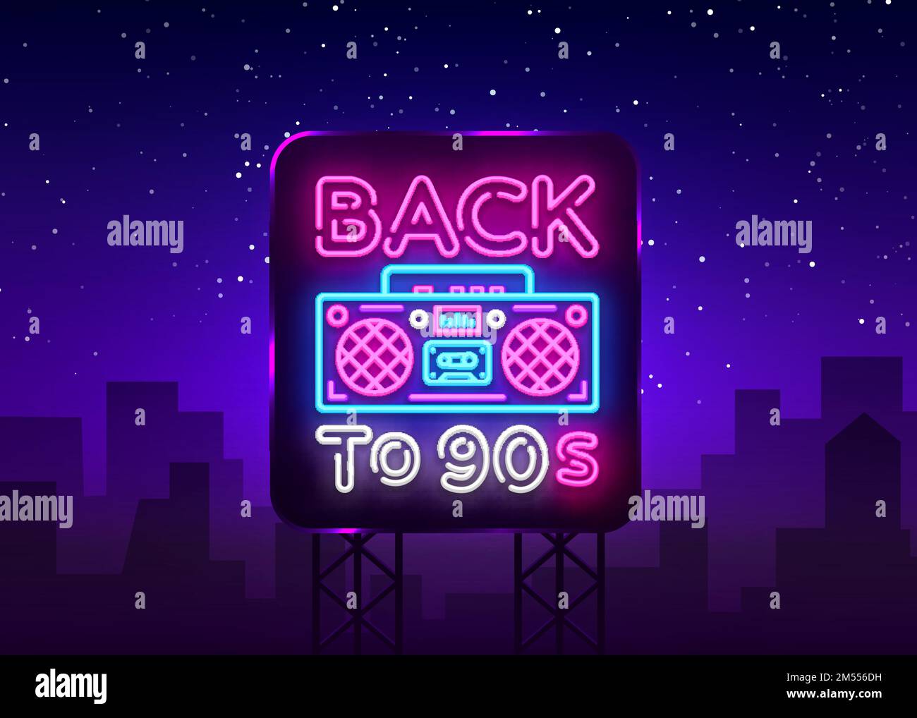 Back to 90s neon poster, card or invitation, design template. Retro ...