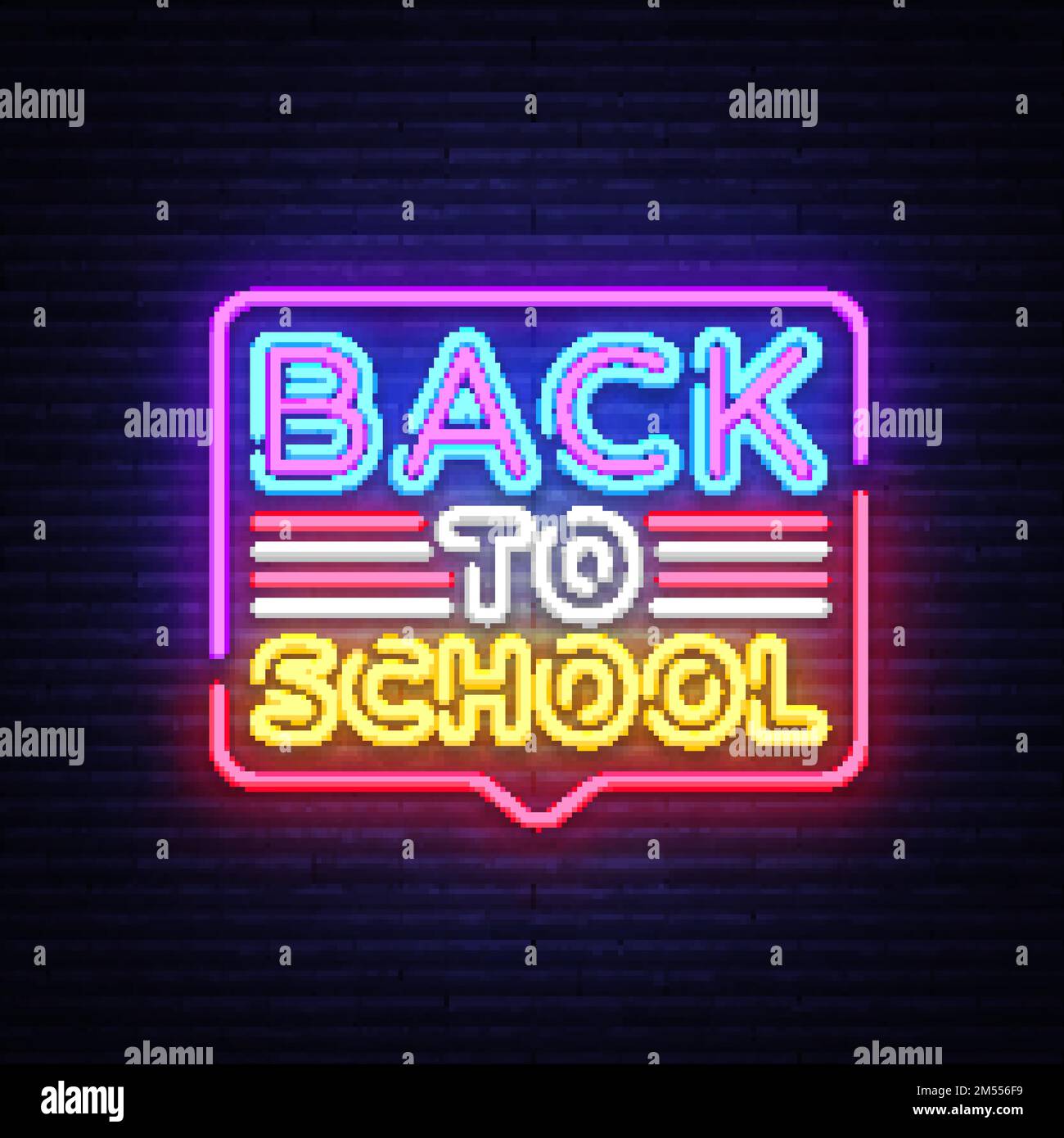 Back to School greeting card design template neon vector. Modern trend ...
