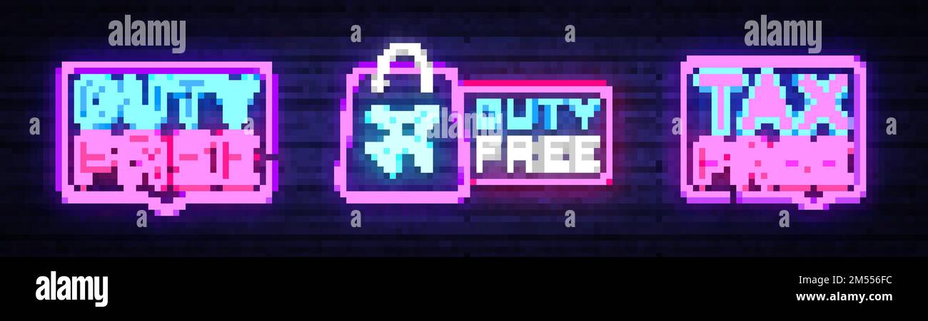 Duty Free neon signboard collection vector. Tax free neon glowing ...