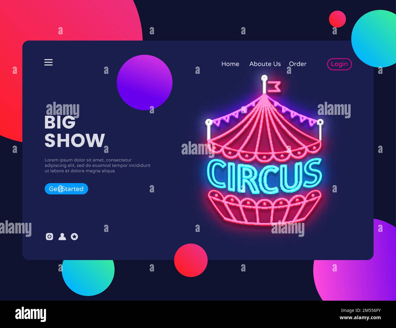 Circus Neon Horizontal Web Banner Vector. Advertising banner web interface in modern trend ...