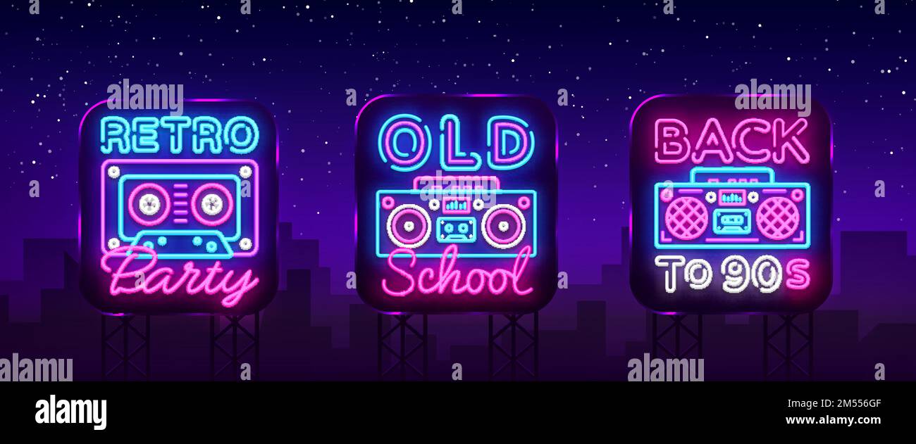 Back to 90s neon poster collection, card or invitation, design template ...
