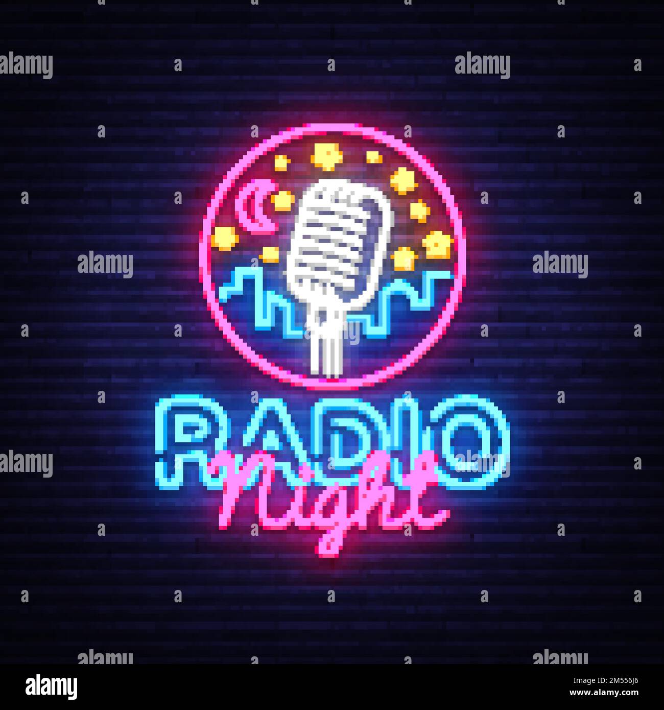 Radio Night Neon Logo Vector. Radio Night neon sign, design template ...