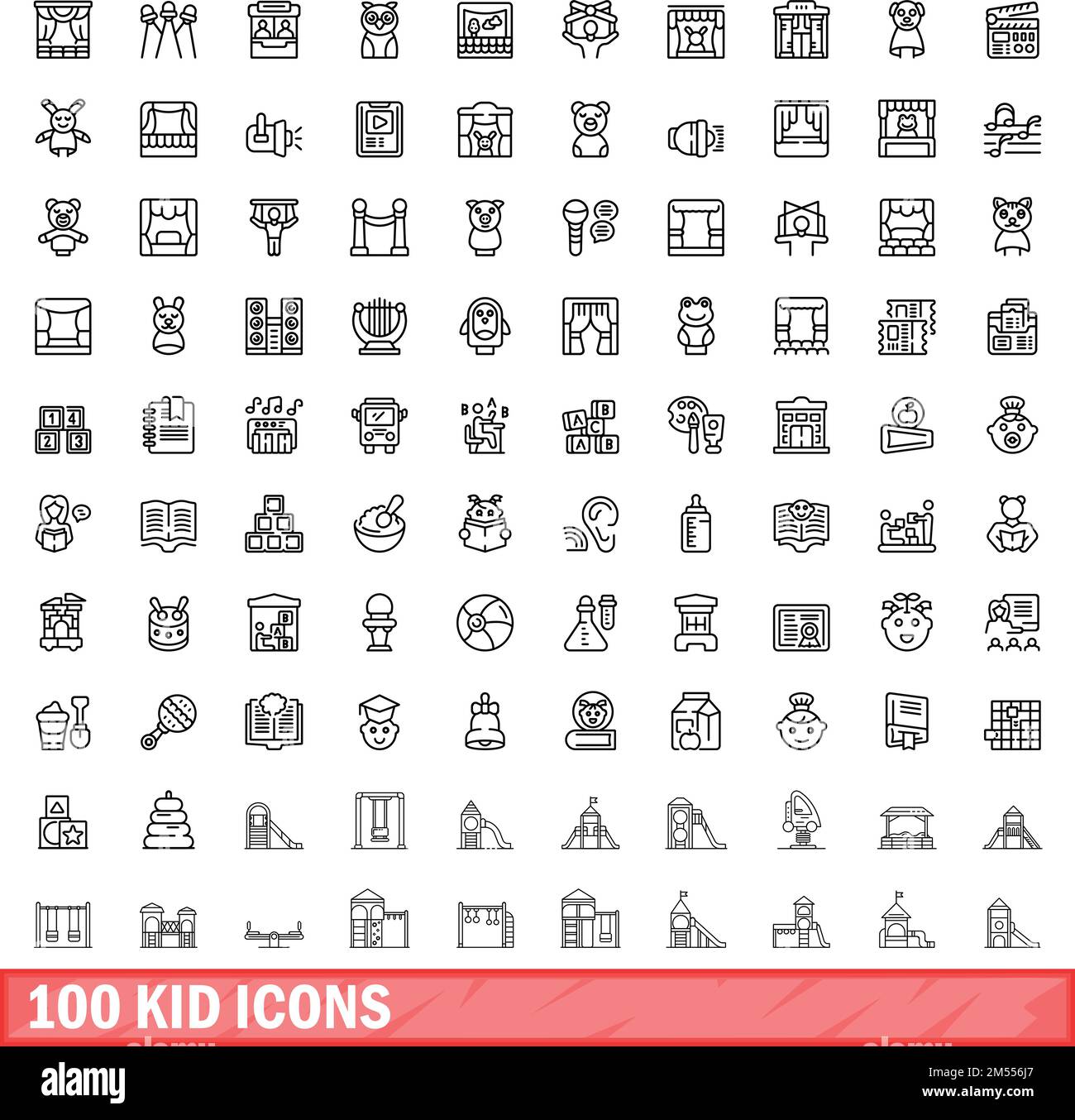 100 kid icons set. Outline illustration of 100 kid icons vector set ...