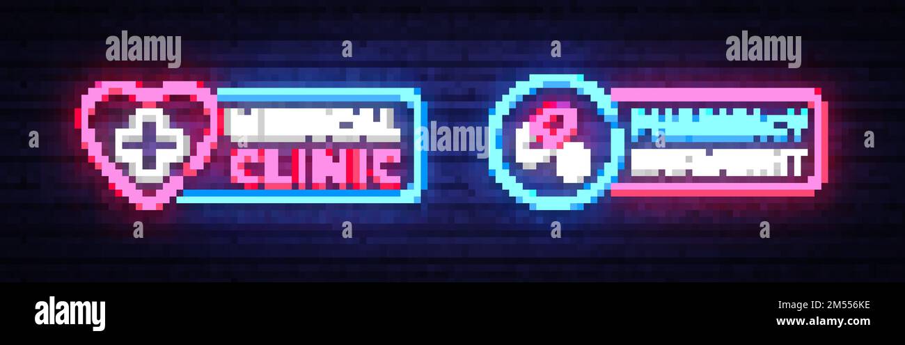 Medical neon sign design template. Pharmacy neon emblem, light banner ...