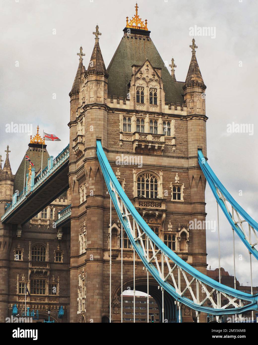 A vertical shot of a tower of the Tower Bridge in London, UK Stock ...