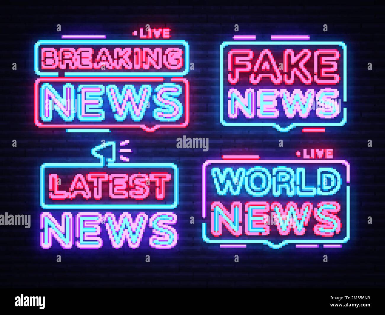 Breaking News collection sign vector design template. Breaking News neon logo, light banner ...