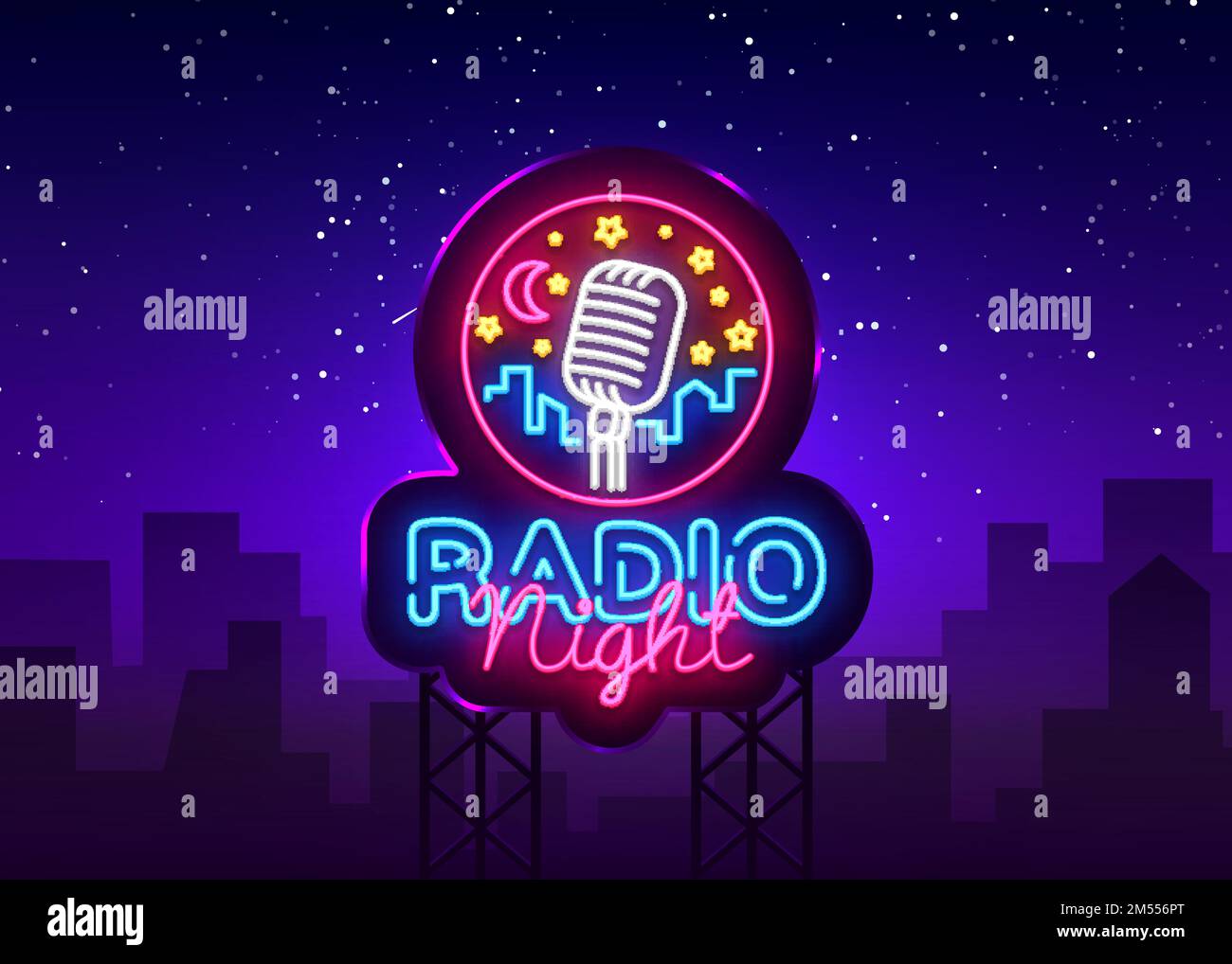 Radio Night Neon Logo Vector. Radio Night neon sign, design template ...