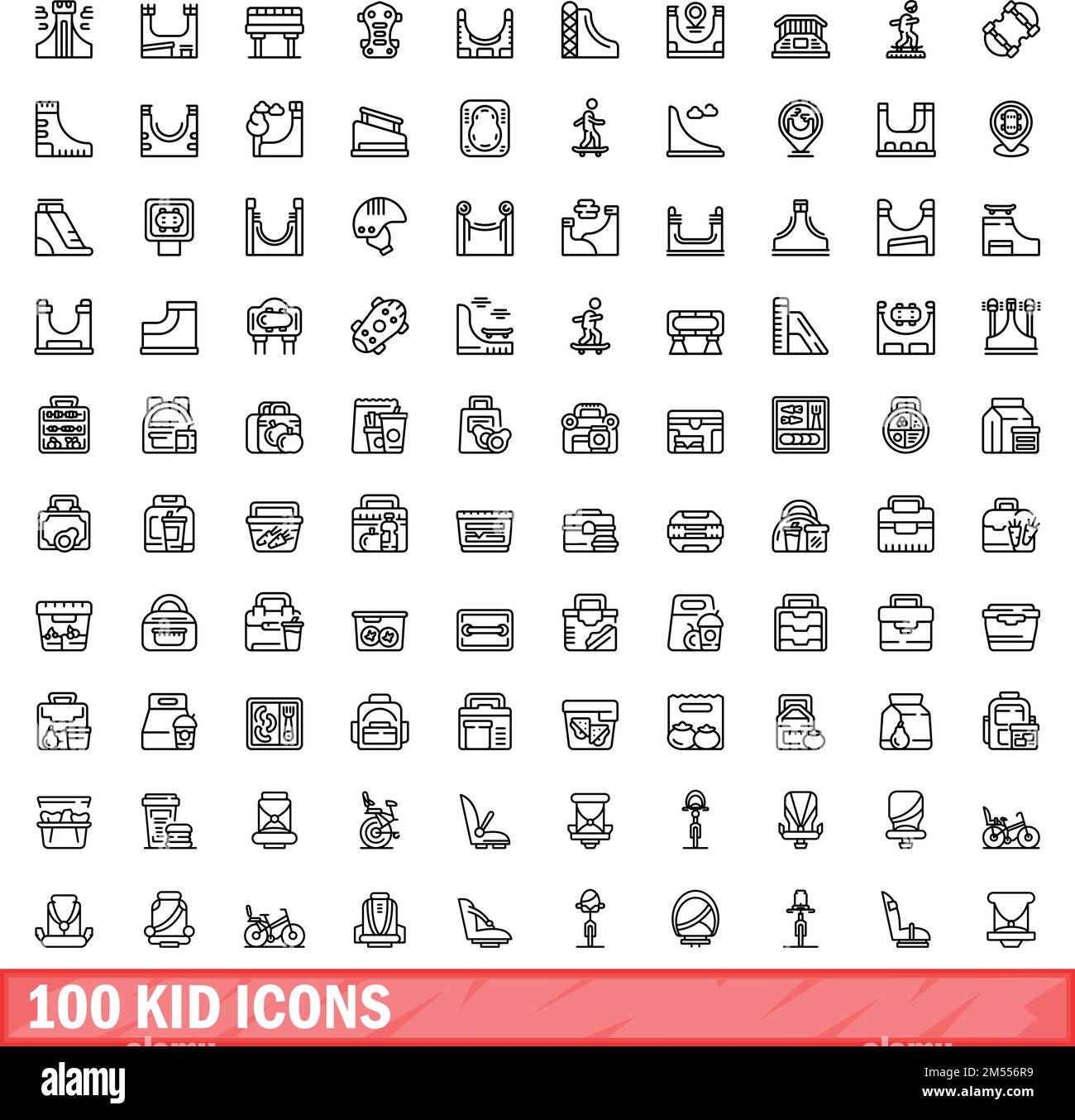 100 kid icons set. Outline illustration of 100 kid icons vector set ...
