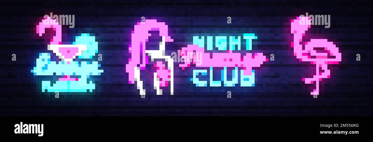 Flamingo Neon collection Logo Vector. Flamingo night club neon sign ...