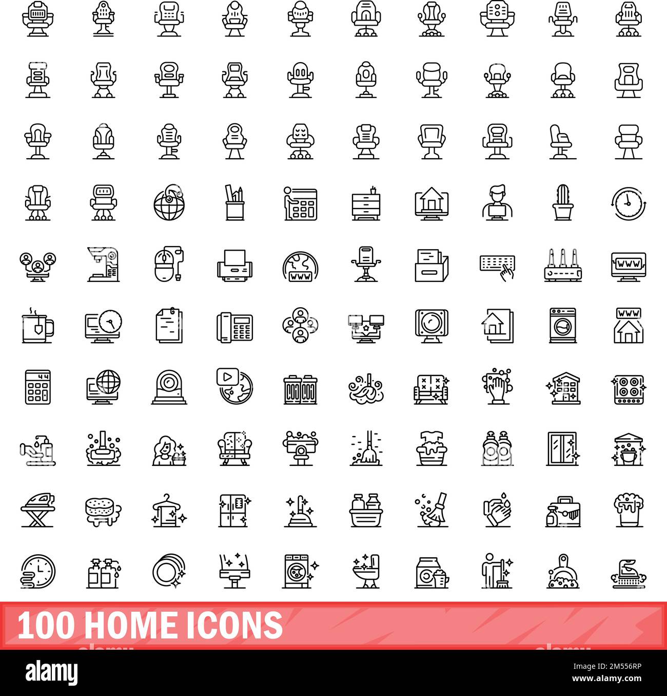 100 home icons set. Outline illustration of 100 home icons vector set ...