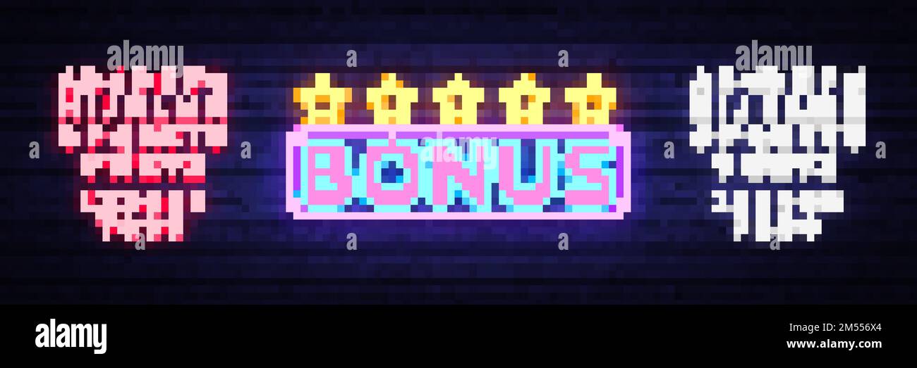 Bonus Neon Text Vector. Bonus neon sign, design template, modern trend ...