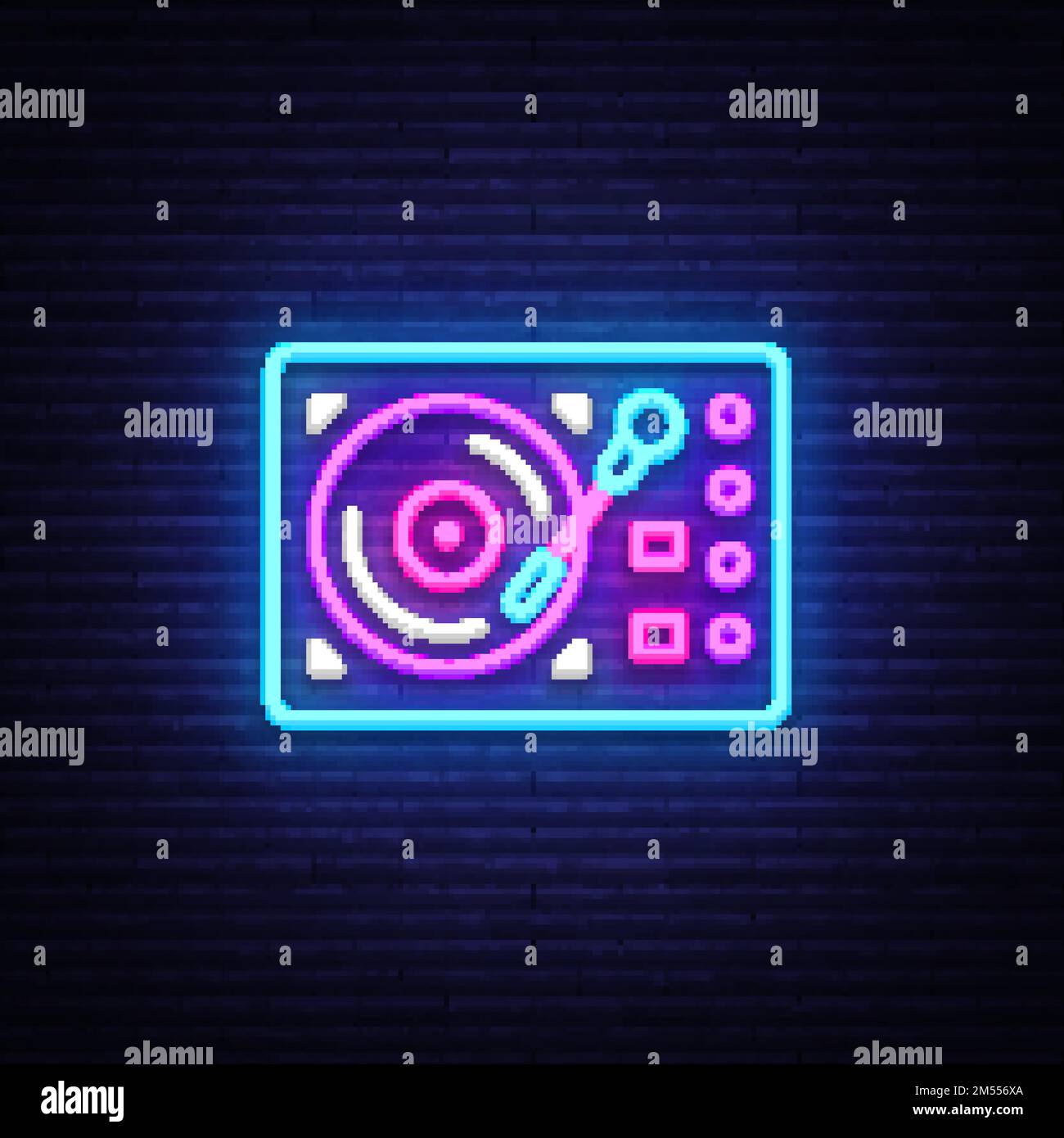 Gramophone neon signboard vector. Retro Music neon glowing symbol ...