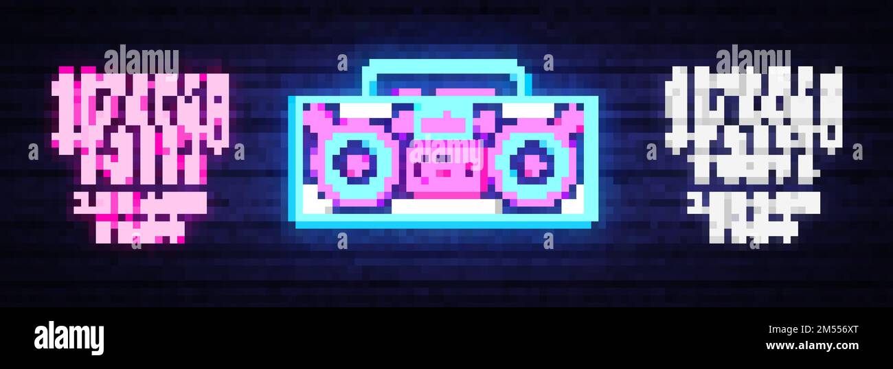 Tape recorder neon signboard vector. Retro Music neon glowing symbol ...