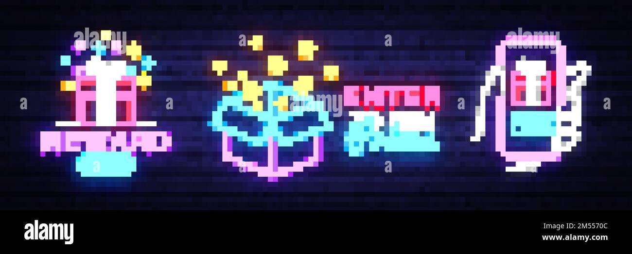 Prizes collection Neon Sign Vector. Gift neon sign, Win super prize ...