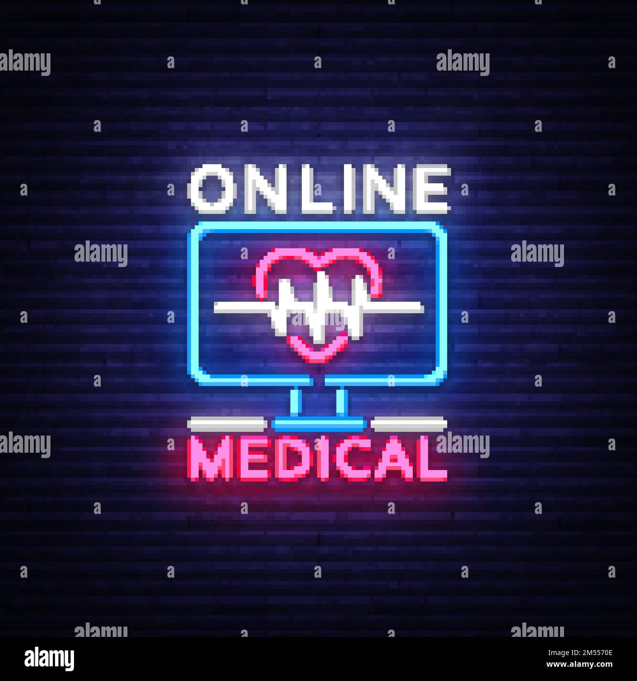 Medical Online neon sign design template. Medical Online neon emblem ...