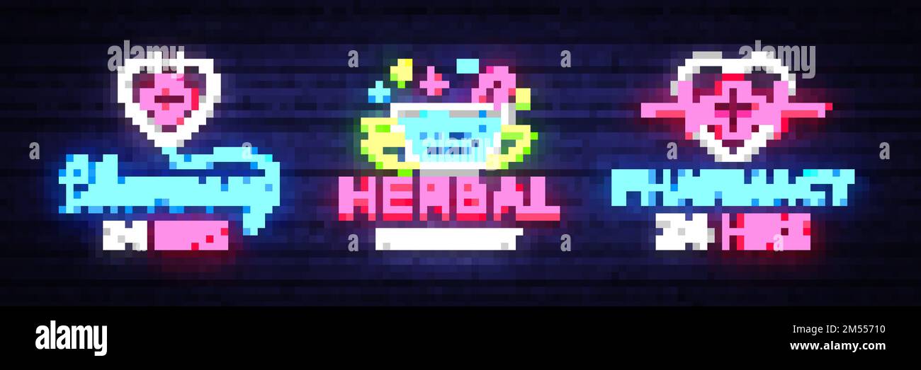 Pharmacy neon sign collection vector. Herbal Pharmacy Design template ...