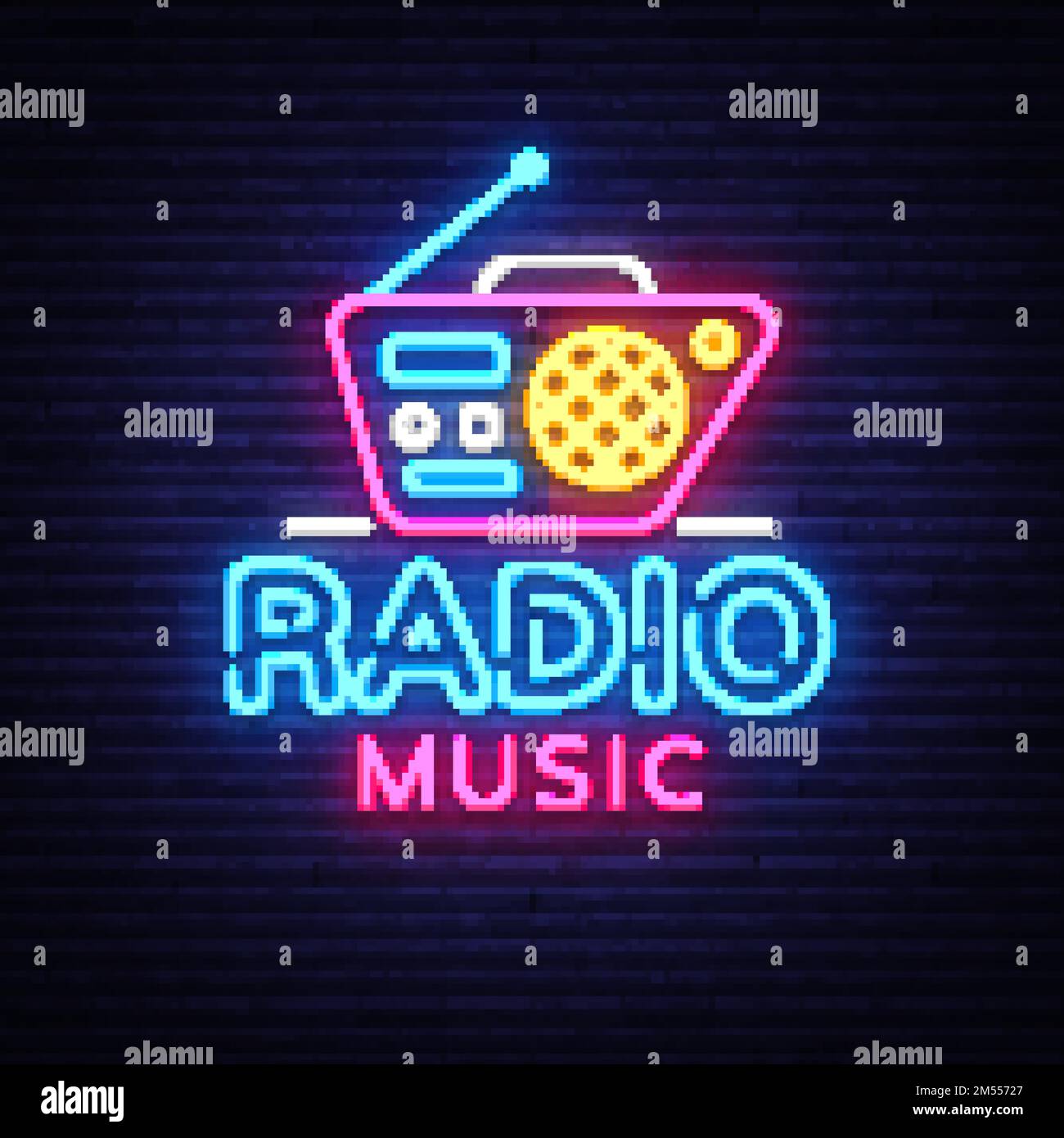 Radio Music Neon Logo Vector. Radio Night neon sign, design template ...