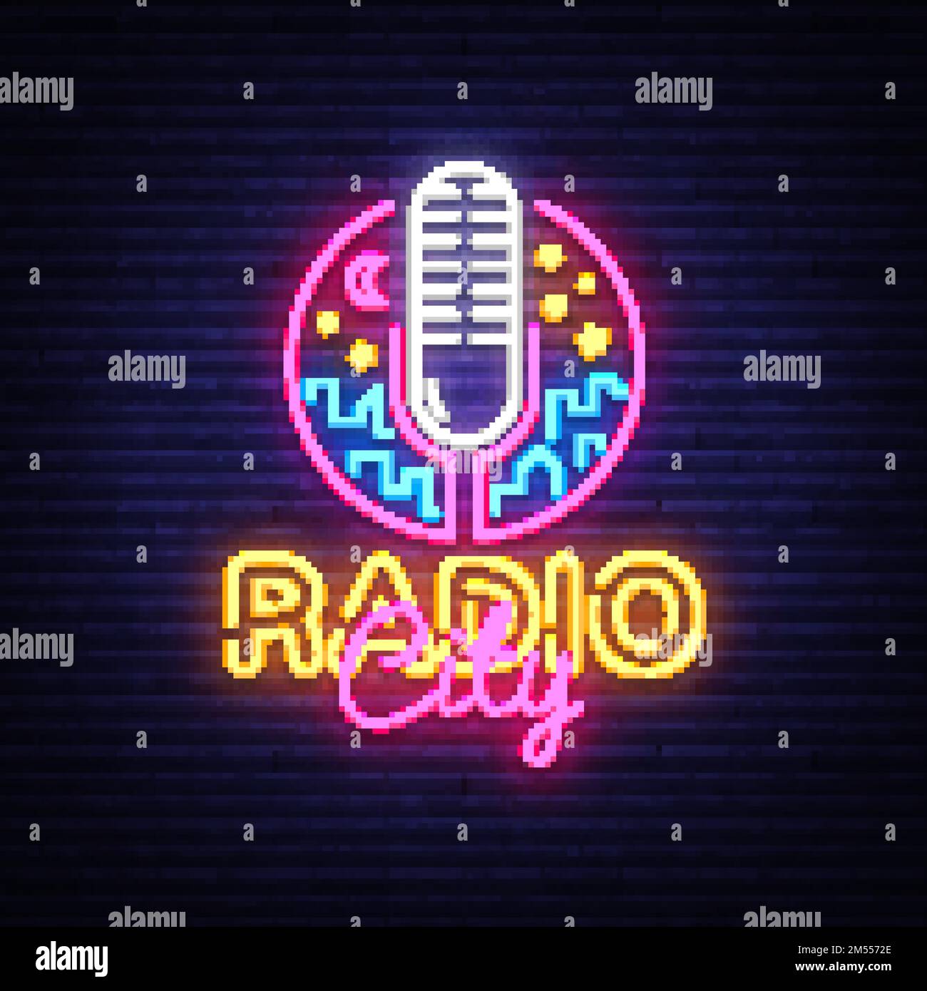 Radio Neon Logo Vector. Radio City neon sign, design template, modern ...