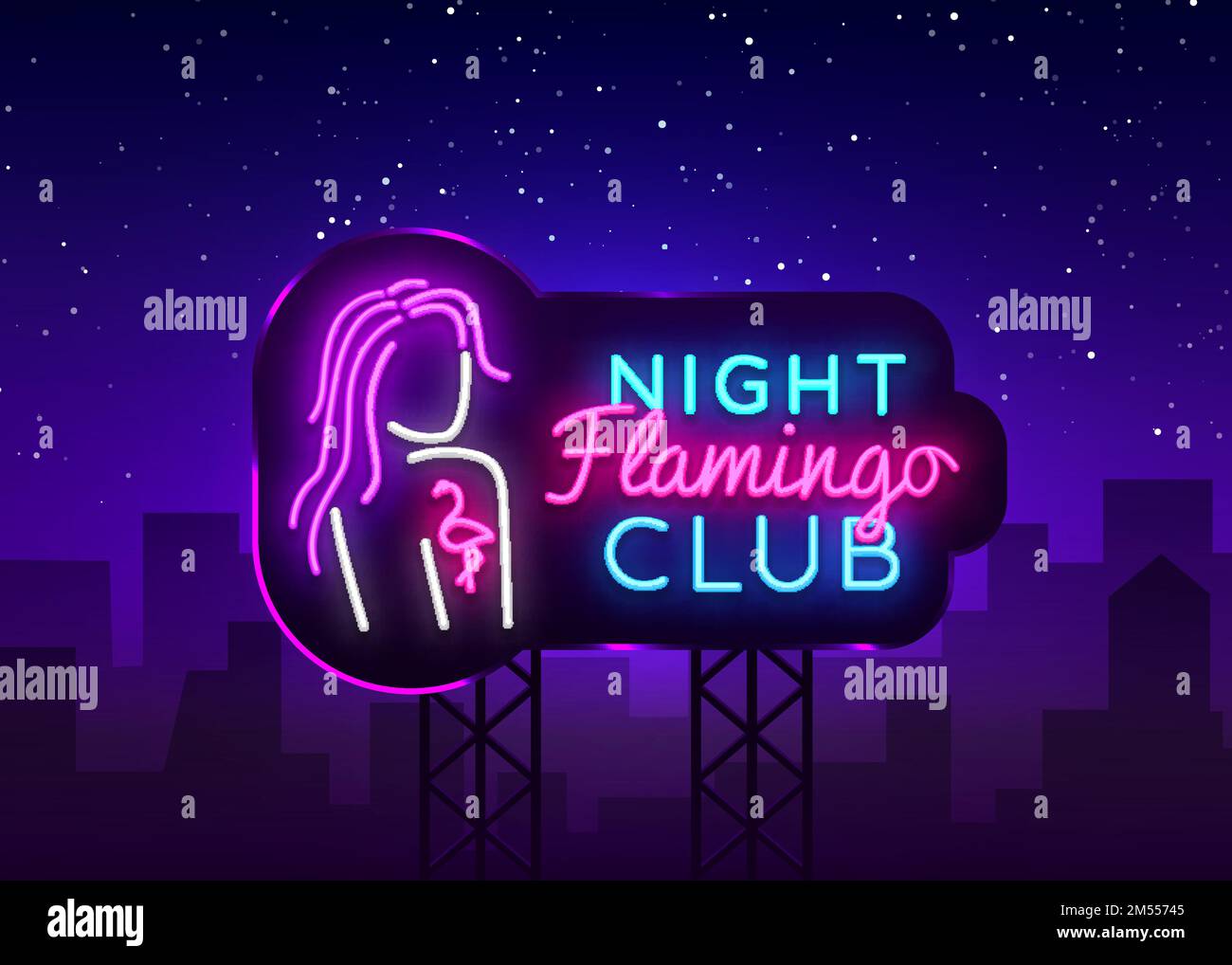 Night Club Neon Logo Vector. Flamingo neon sign concept, design ...