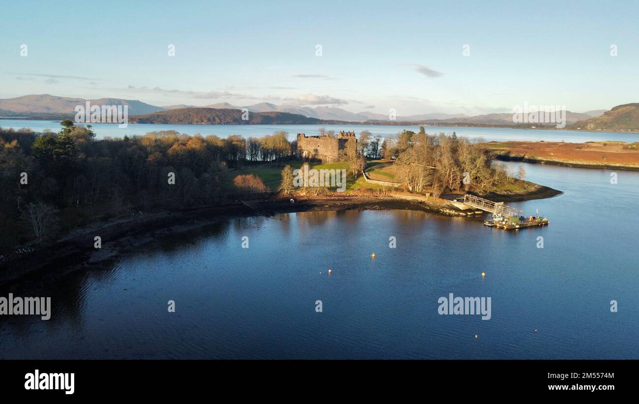 An aerial view of the Dunstaffnage Castle near Oban, Scotland, UK Stock ...