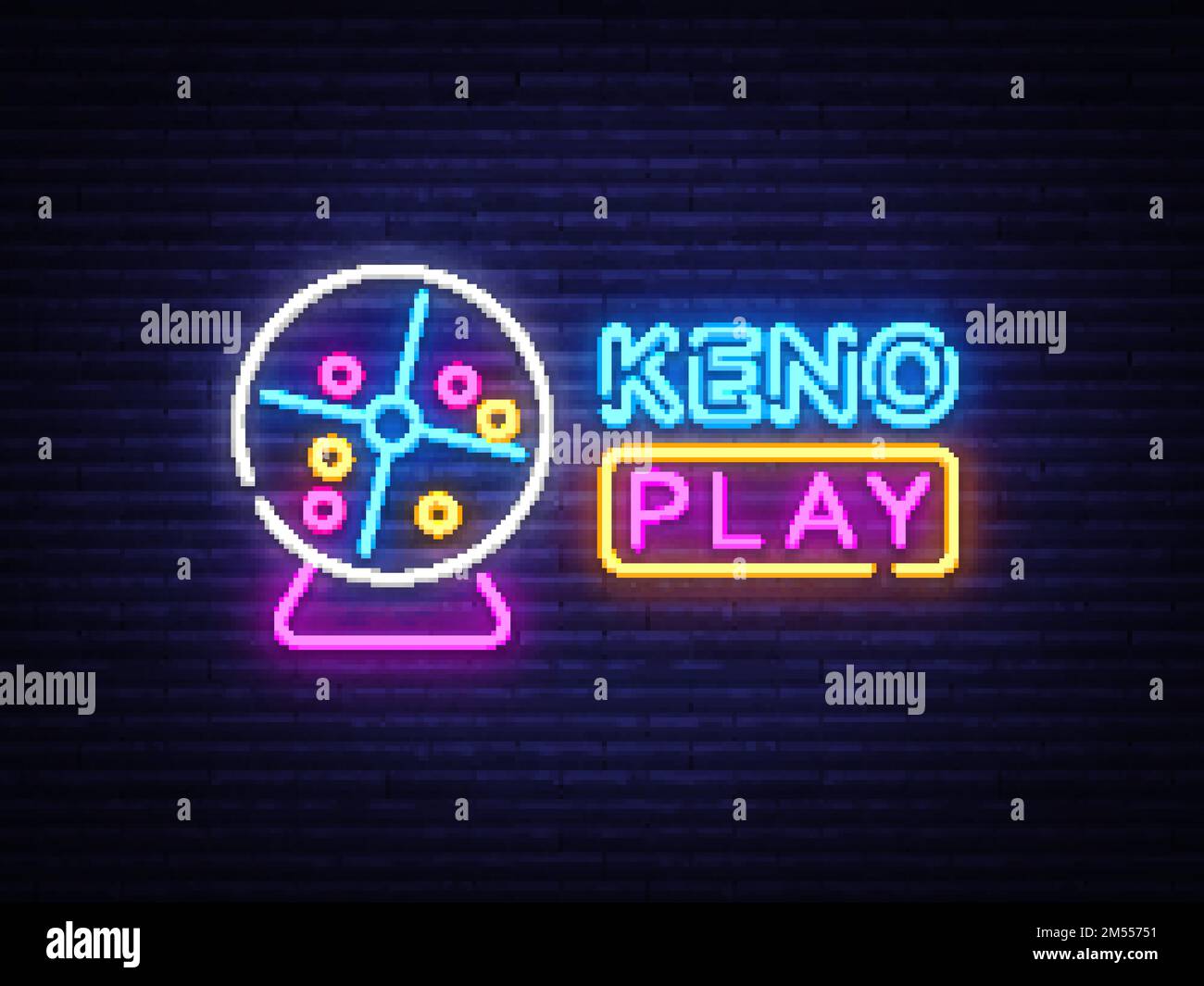 Keno Lottery neon sign vector design template. Lotto symbols neon logo ...