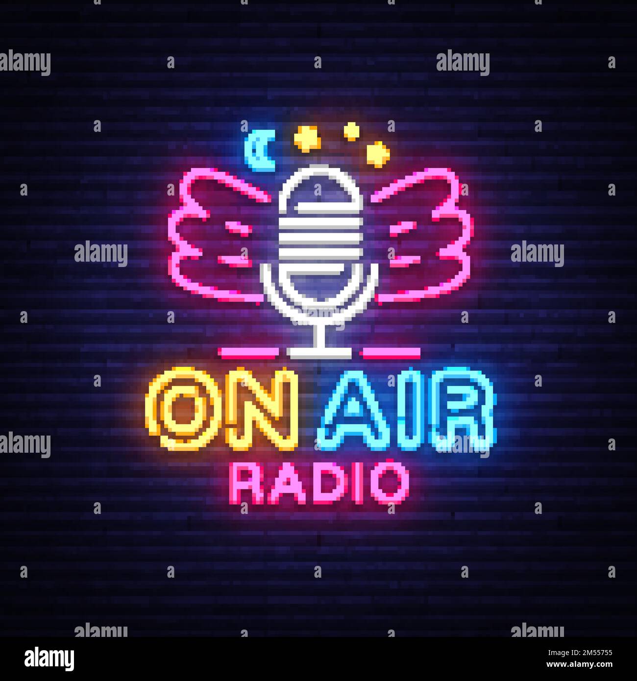 On Air Radio Neon Logo Vector. Radio neon sign, design template, modern ...