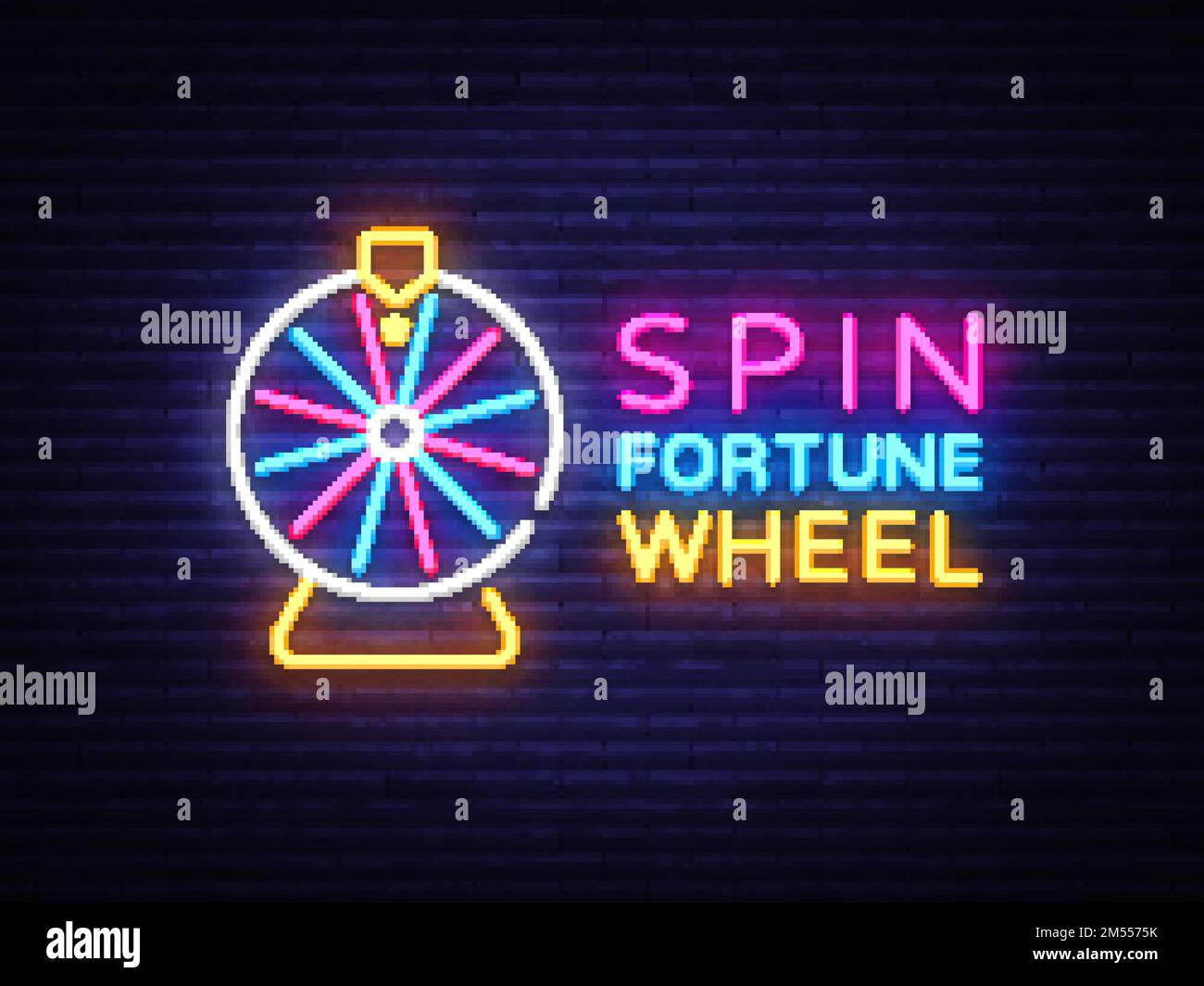 Fortune Wheel Neon Logo Vector. Fortune Wheel neon sign, design template, modern trend design ...