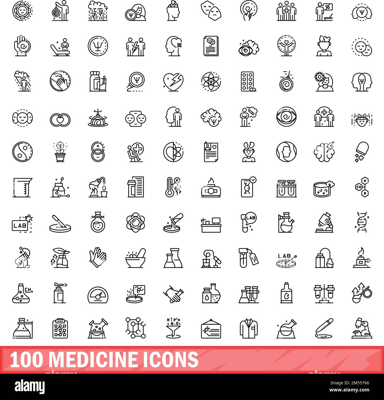 100 medicine icons set. Outline illustration of 100 medicine icons ...