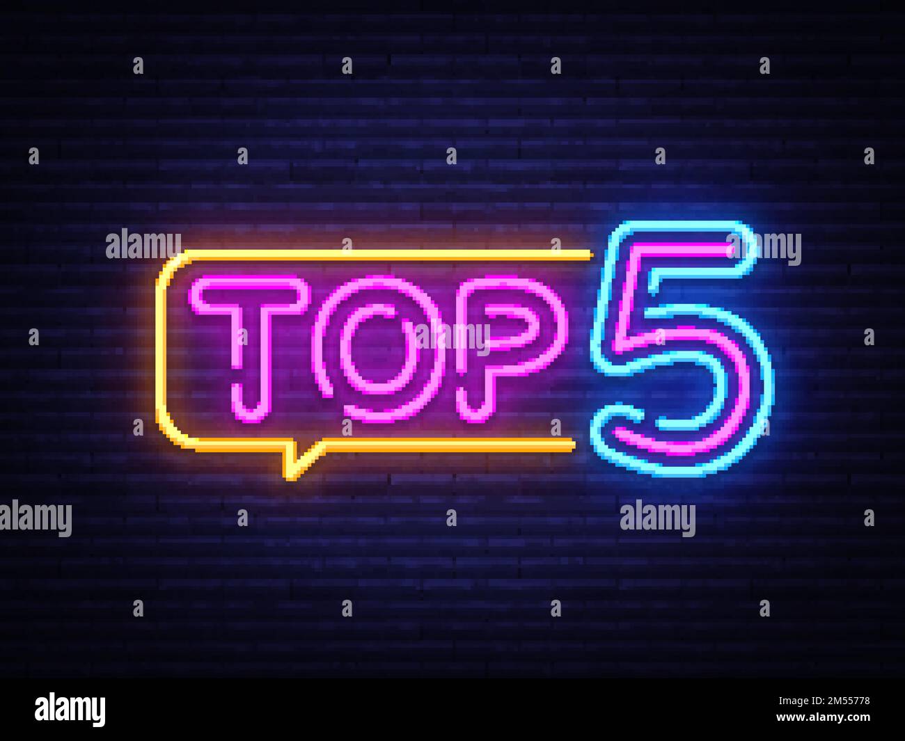 Top 5 Neon Text Vector. Top Five neon sign, design template, modern ...