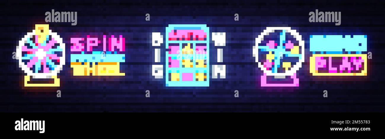 Collection Neon Logos Vector. Lottery and Fortune Wheel neon sign ...