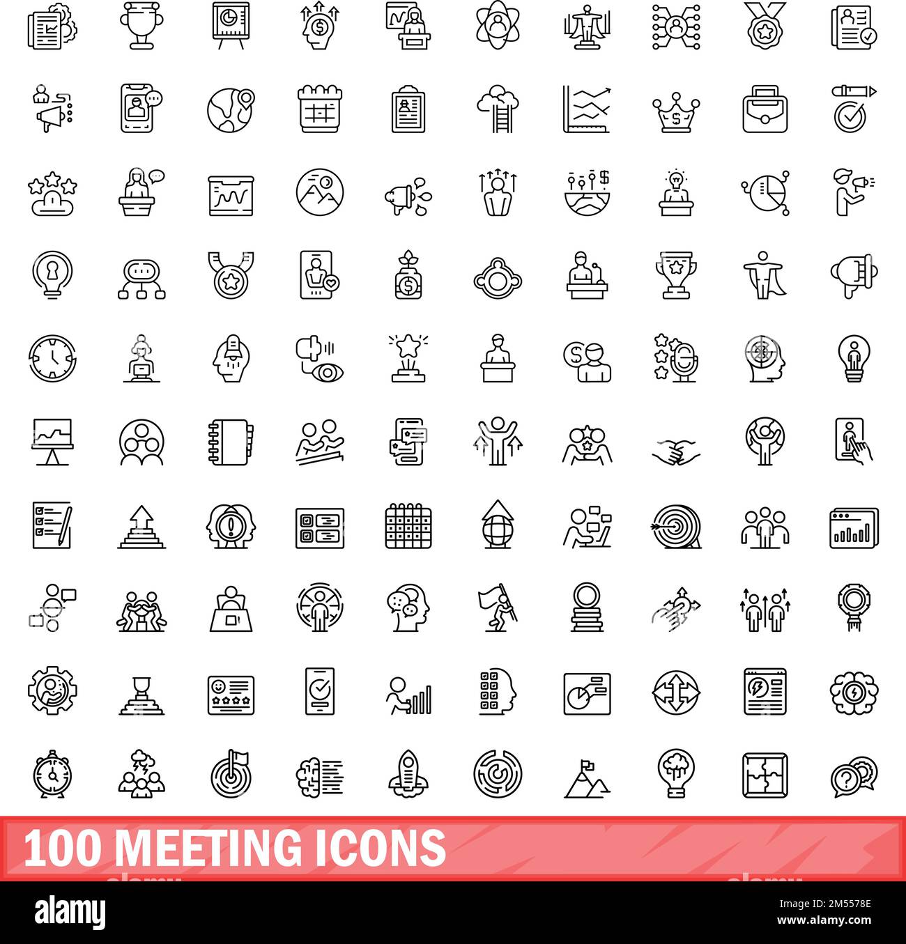 100 meeting icons set. Outline illustration of 100 meeting icons vector ...