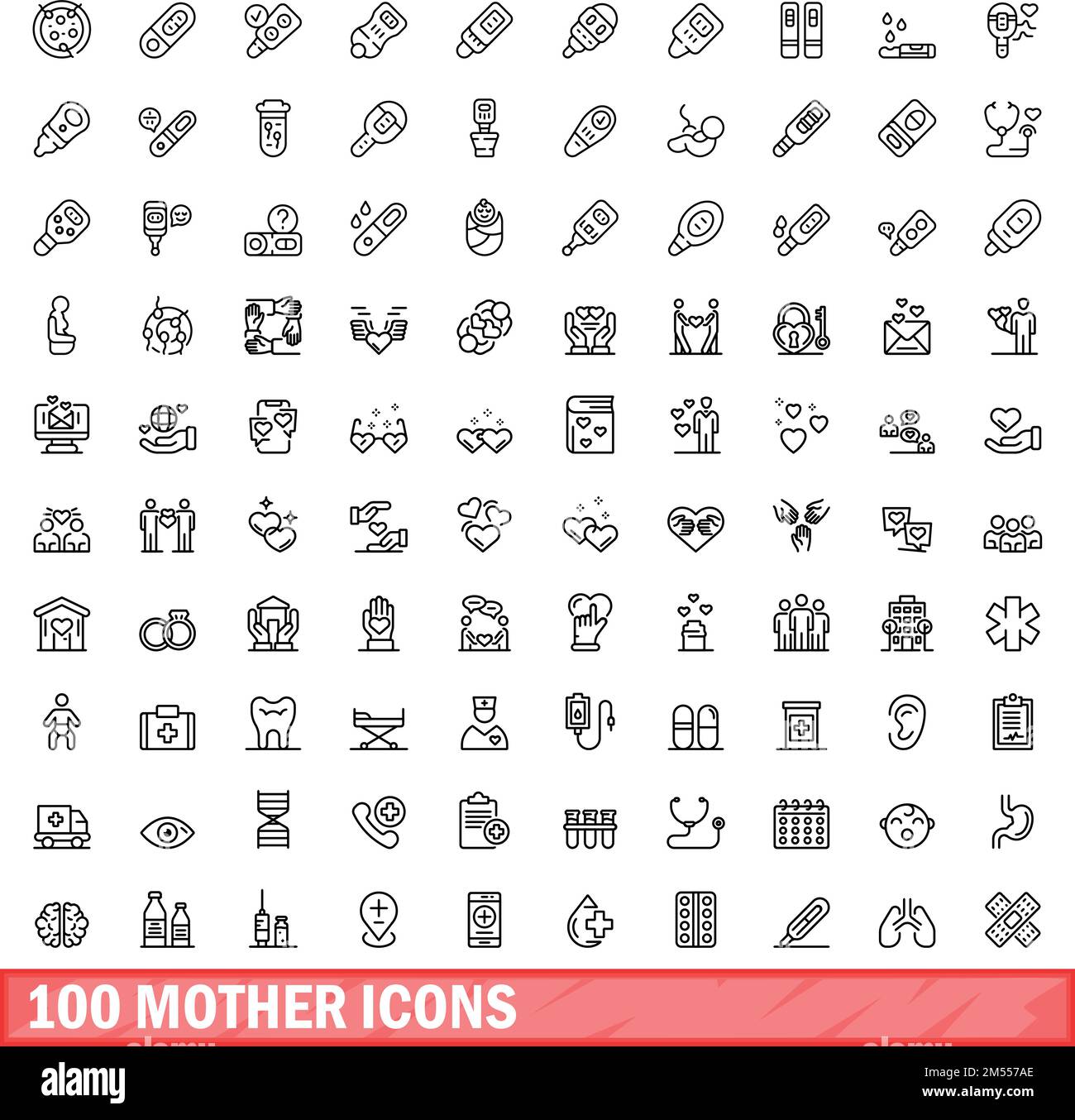 100 mother icons set. Outline illustration of 100 mother icons vector ...