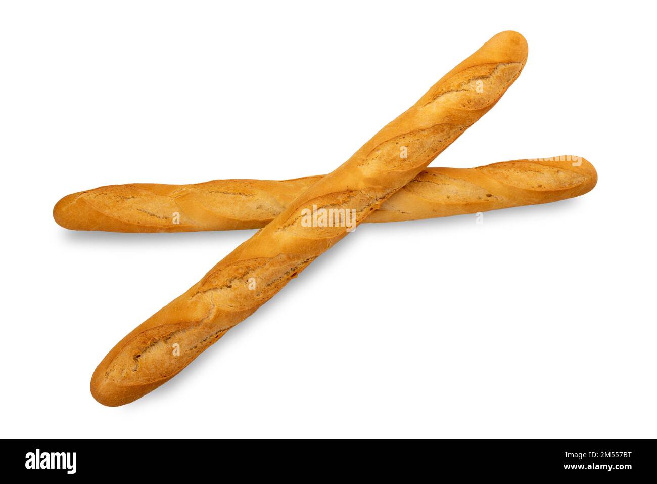 Baguette, two typical French bread loaves isolated on white, clipping ...