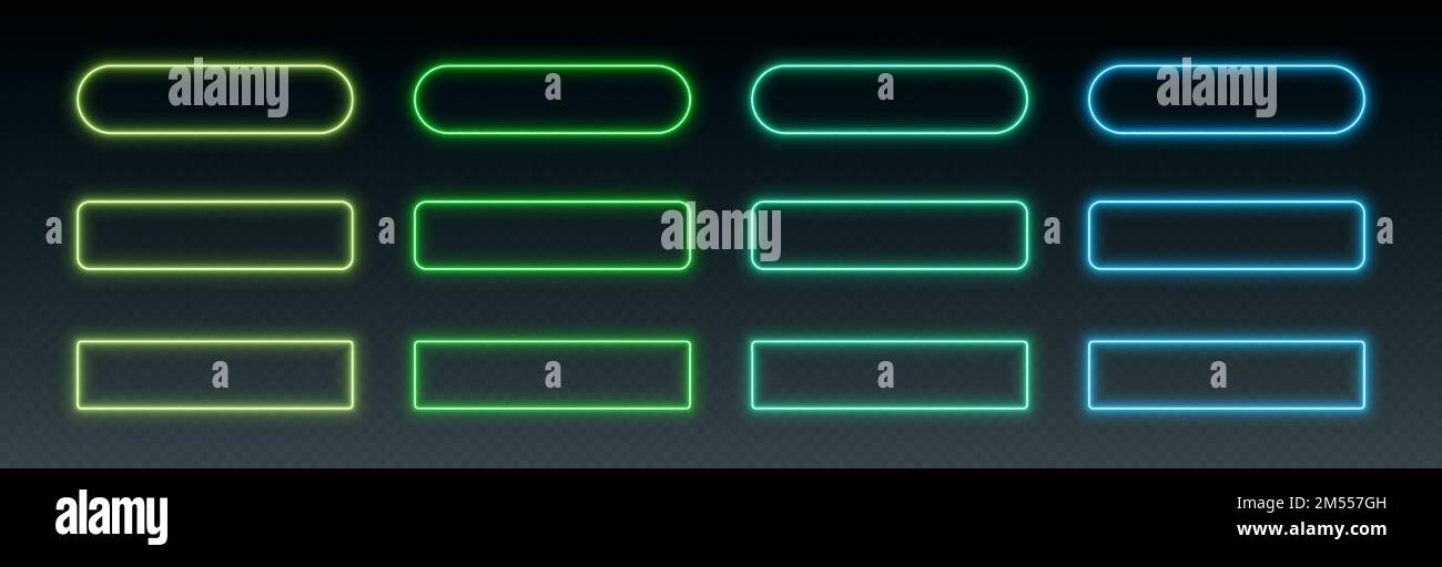 Neon button frames, coloful glowing borders, isolated UI elements Stock ...
