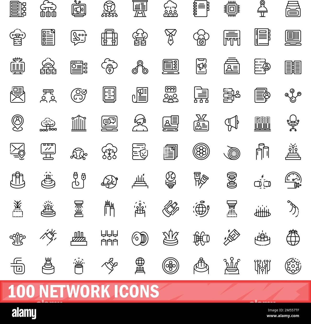 100 network icons set. Outline illustration of 100 network icons vector ...